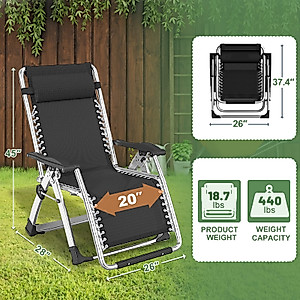 Barbella Zero Gravity Chair Living Room Chairs Lawn Recliner, Reclining Patio Chairs Patio Lounger Chair, Folding Portable Chaise with Cushion, Cup Holder, Headrest