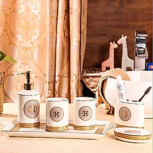 TFIIEXFL Design Ceramic Bathroom Accessory Set Bath Accessories Bath Set Lotion Bottles,Toothbrush Holder,Tooth Mug,Soap Dish
