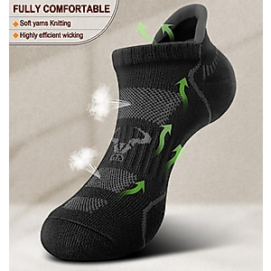 BULLIANT Men Running Socks 6Pairs-Ankle Athletic Socks Wicking Cushioned for Men Walking-Arch Compression Support(6Pairs,Shoes Size:Men 13-15)