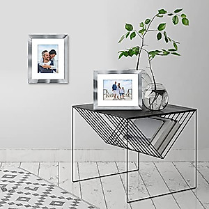 Americanflat 8x10 Picture Frame in Silver - Displays 5x7 with Mat and 8x10 Frame Without Mat - Composite Wood with Polished Glass - Horizontal and Vertical Formats for Wall and Tabletop