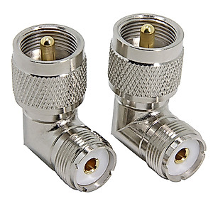 PL259 Right Angle, 2 Pack UHF Male to Female Coax Connector Adapter, 90 Degree Elbow for CB Ham Radio Antenna, Coaxial Cable