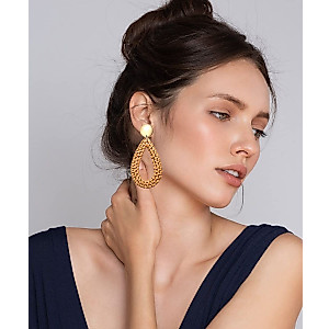 Rattan Earrings Boho Rattan Ball Hoop Earrings for Women Handmade Summer Beach Raffia Dangle Earring Set Statement Straw Wicker Earrings Gifts (4Pairs Rattan Set)