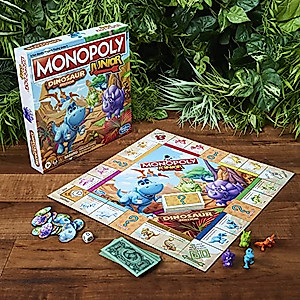Hasbro Gaming Monopoly Junior Dinosaur Edition Board Game, 2-4 Players, with Dino-Themed Toy Tokens, Ages 5+ (Amazon Exclusive)