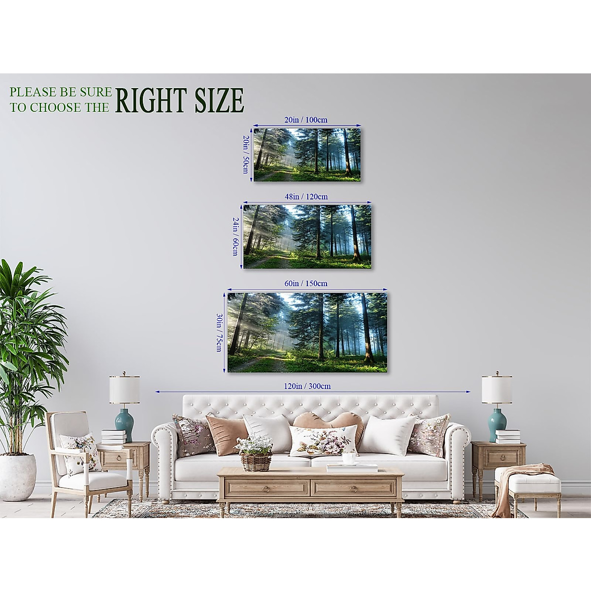 arteWOODS Green Forest Canvas Wall Art Living Room Wall Decor Large Nature Pictures Canvas Artwork Contemporary Wall Art Modern Landscape Pine Trees for Kitchen Office Home Decoration 24" x 48"