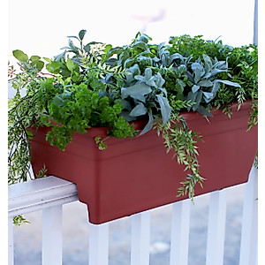 The HC Companies 24 Inch Deck Railing Planter Box - Decorative Lightweight Weatherproof Plastic Plant Pot for Outdoor Balcony, Porch, Garden, Fence, White