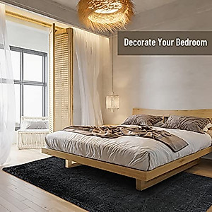 ALAISE Shaggy Area Rug Fluffy Carpets, 3x5 Feet Black Rug for Bedroom Living Room, Upgraded Anti-Slip Durable Memory Foam Throw Rug for Home Decor Kids Room Nursery Dorm Easy to Clean