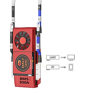 DALY Smart BMS Li-ion 4S 300A 12V BMS with Cooling Fan and Bluetooth Module SOC Monitoring for Rated 3.7V Lithium Battery Pack Home Back Up Power Storage(Smart BMS,300A Fan)