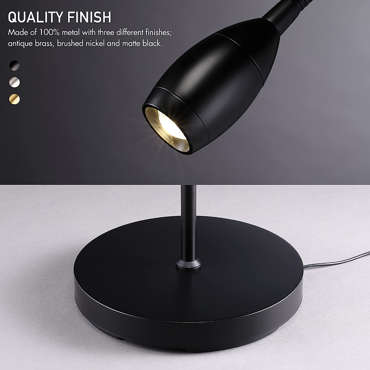 O’Bright Ray – Adjustable LED Beam Floor Lamp, Dimmable and Zoomable Spotlight, Flexible Gooseneck, Reading / Crafting Standing Lamp, Work Table Light, Matte Black