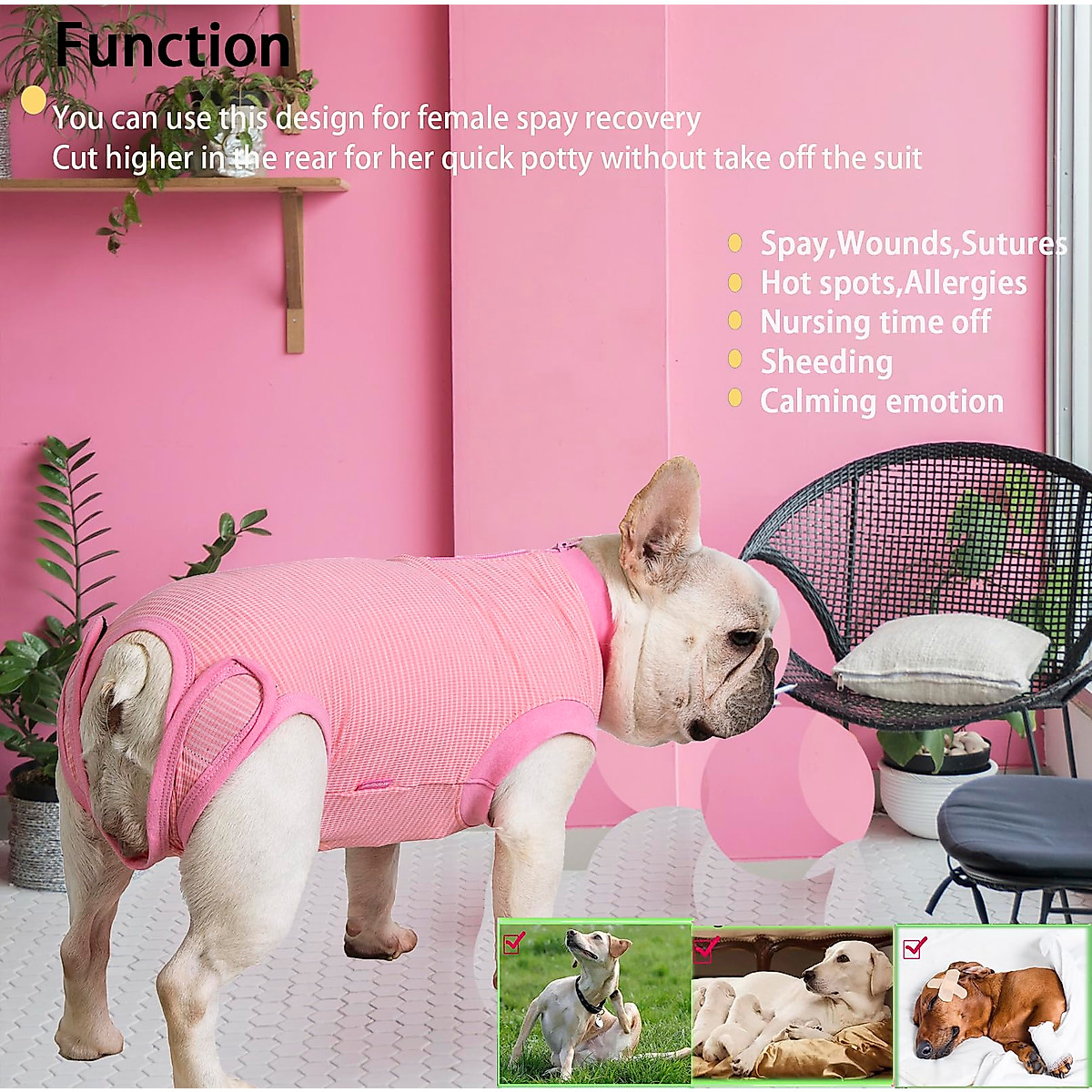 Wabdhally Dog Surgery Recovery Suit,Surgical Suit for Large Female Spay,Soft Combed Cotton,Watermelon Pink Striped Zipper Onesie XXL