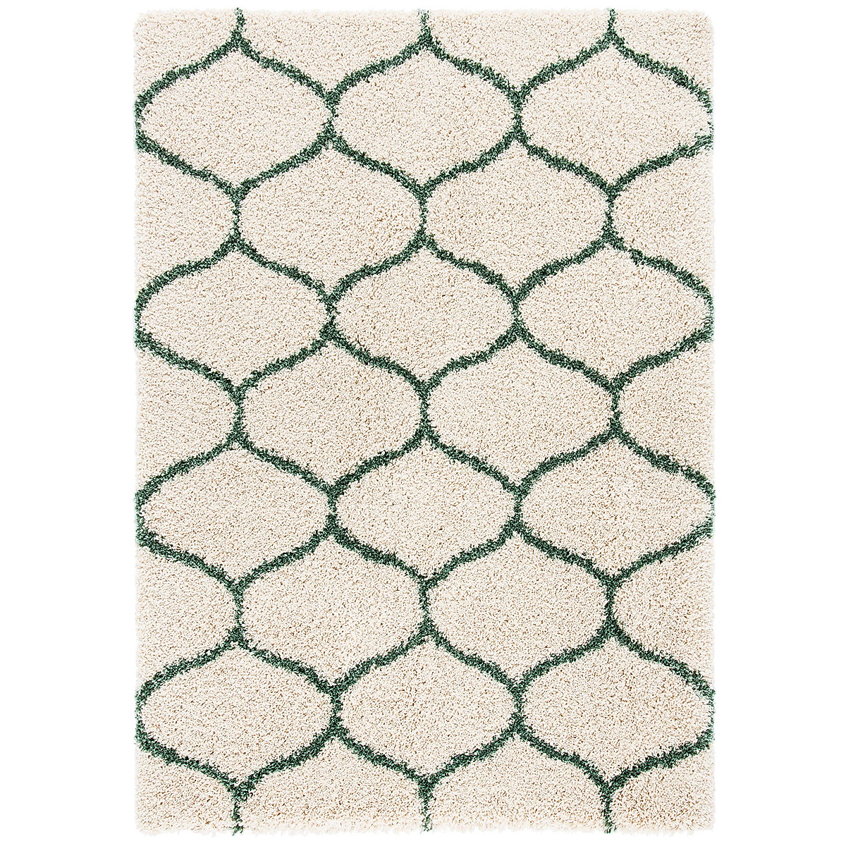 SAFAVIEH Hudson Shag Collection Area Rug - 5'3" x 7'6", Ivory & Green, Modern Ogee Trellis Design, Non-Shedding & Easy Care, 2-inch Thick Ideal for High Traffic Areas in Living Room, Bedroom (SGH280H)