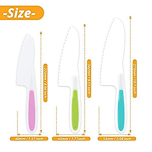 defutay Kids Knife Set, 3PC Nylon Kitchen Baking Knife Set BPA-Free Kids' Knives - Firm Grip, Serrated Edges - Kids Safe Cooking Knives For Real Cooking & Cutting Fruit, Bread, Lettuce (Multicolor 1)