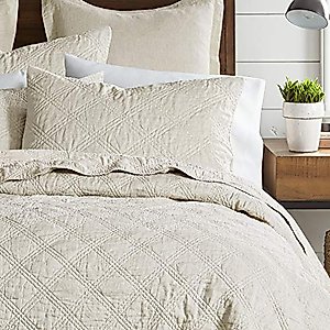 Levtex Home - 100% Linen Front/100% Cotton Back - King Quilted Sham - Washed Linen - Natural - Sham Size (36 x 20in.)