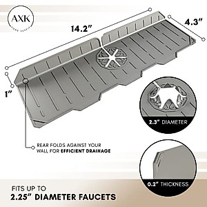 AXK Home Supply Silicone Sink Faucet Mat Splash Protector, Splash Guard, Perfect For Narrow Faucets,Protects Counter From Standing Water-Washable-Kitchen-Bathroom-RV-Laundry-Office(Gray)