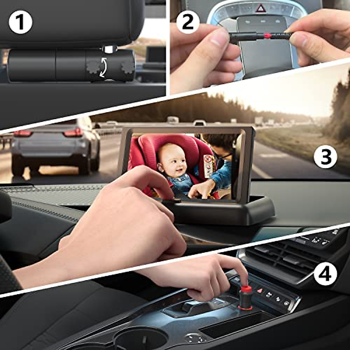BABYMUST Baby Car Camera, 1080P Baby Car Mirror with Night Vision Function, 4.4”HD Wide Car Seat Mirror Camera to Observe Baby's Every Movement While Driving,Baby Car Monitor with 360°Fixable Camera