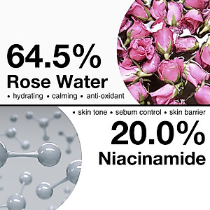 Niacinamide 20% Vitamin B3 Concentrated Face Vegan Serum 1 Oz - Damask Rose 64.5% No-Scent Even Skin Tone Defying-Aging Minimizing Pores Plump Fine Lines Sensitive Dull No Stickiness Chemicals Korean