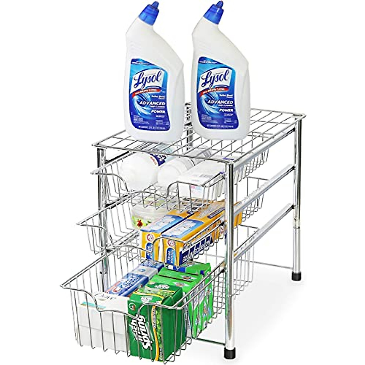 Simple Houseware Stackable 3 Tier Sliding Basket + Single Tier Basket, Chrome