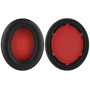 Geekria QuickFit Protein Leather Replacement Ear Pads for Anker Soundcore Life Q10, Q10 BT Headphones Earpads, Headset Ear Cushion Repair Parts (Black/Red)