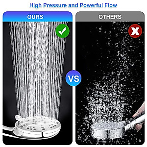 High Pressure Handheld Shower Head 6 Spray Settings Detachable High Flow Powerful Showerhead with 59" Stainless Steel Hose and Multi Angle Adjustable Shower Bracket, Easy to Install, Chrome