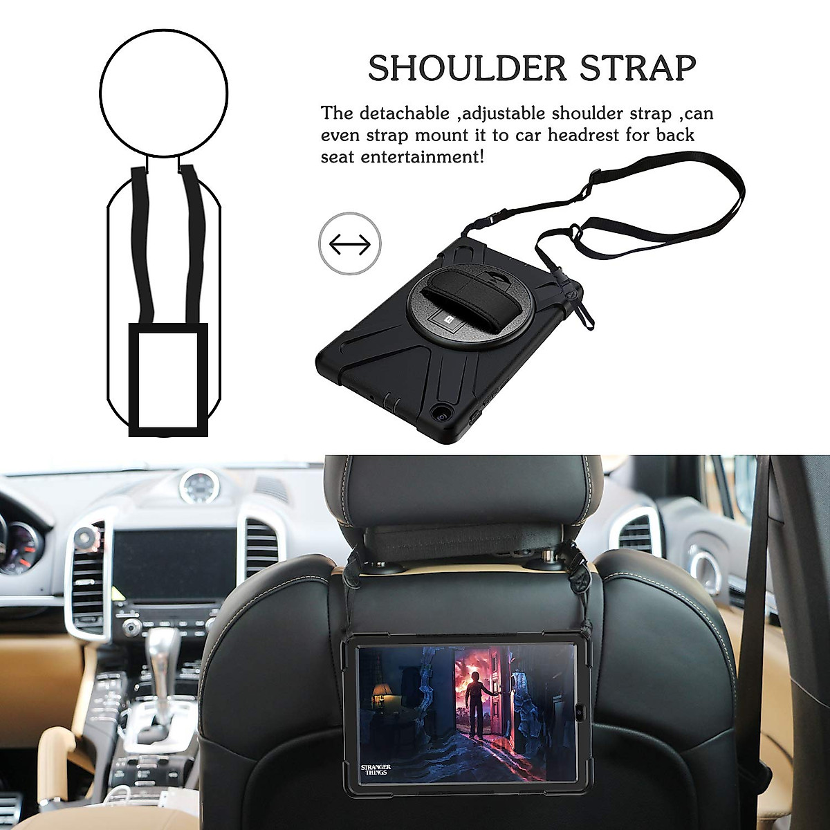 BRAECN for Galaxy Tab A 10.1 2019 Case, Heavy Duty Shockproof Rugged Case with 360 Degree Rotating Hand Strap/Stand and Shoulder Strap for Samsung Tab A 10.1 SM-T510/T515 2019 (Black)