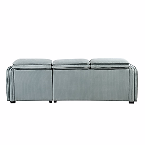 TXFTRR L Shaped Sleeper Sofa - Corduroy Couch Sectional with Pull Out Sleeper and Storage Chaise, Pull Out Bed Couch with Adjustable Headrest, Sleeper Sectional Sofa for Living Room, Light Green