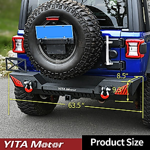 YITAMOTOR Rear Bumper Compatible with 2018-2025 Jeep Wrangler JL & JL Unlimited (2/4 Doors), w/ 2" Hitch Receiver & 2 x D-Rings & License Plate Bracket