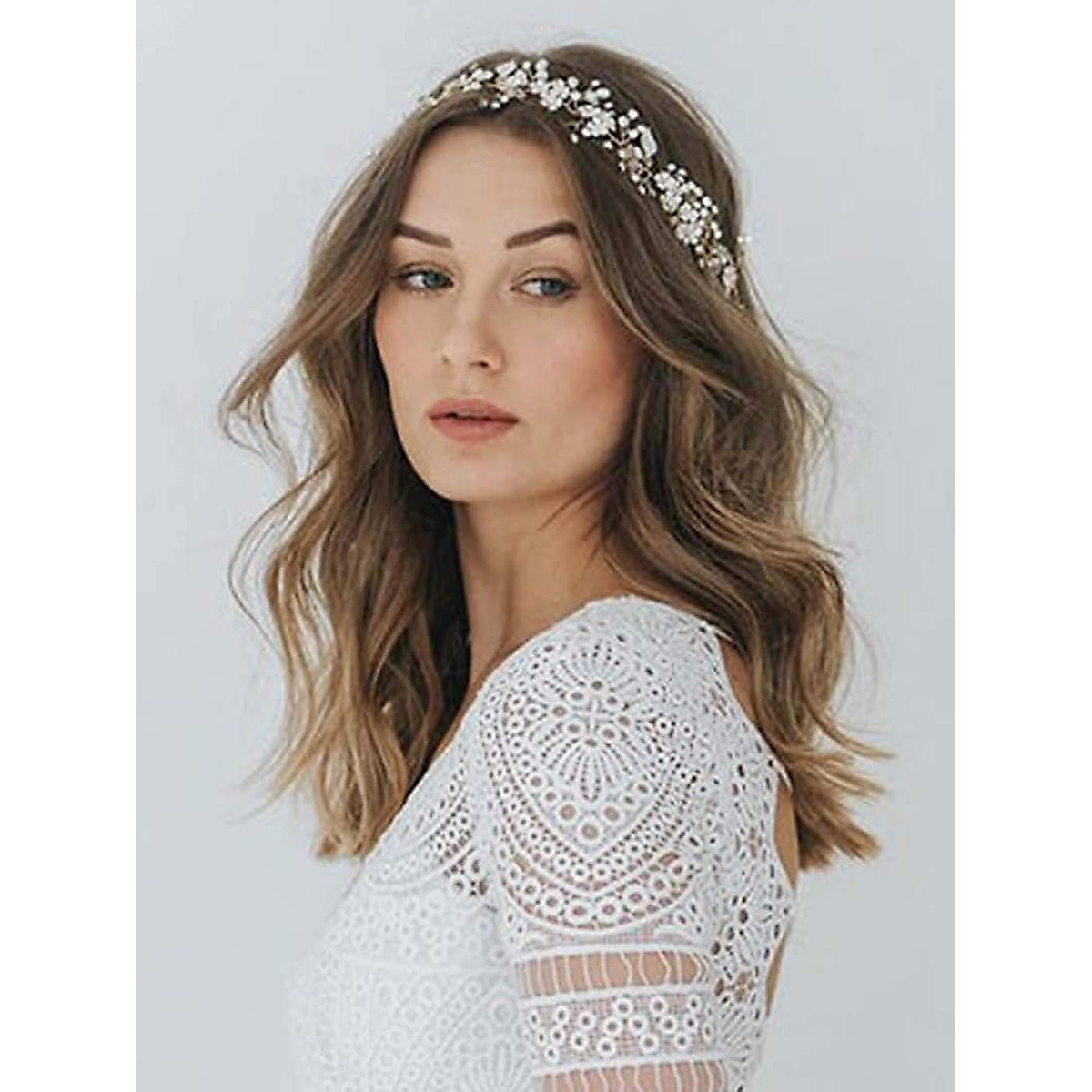 Unsutuo Flower Bride Wedding Headbands Silver Crystal Bridal Headpieces Leaves Hair Vine for Women and Girls (Silver)