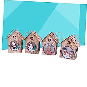 BESTOYARD 4pcs Glowing Wooden House Wooden Hanging Ornament Snow Globe Lantern Christmas lit House Snowman Night Light Desktop Wooden Village Home Decor Night Lamp Child Snowball Mini