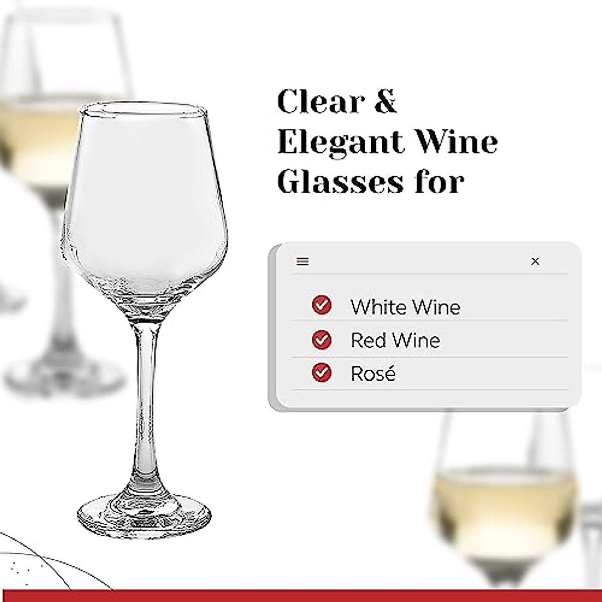 White and Red Wine Glasses - Premium Classic 10 oz Wine Glasses Set for Hosting Various Parties & Occasions - Dishwasher-Friendly Clear Stemmed Wine Glasses - PARNOO White & Red Wine Glasses Set of 6