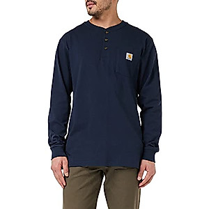 Carhartt Men's Loose Fit Heavyweight Long-Sleeve Pocket Henley T-Shirt, Navy, Small