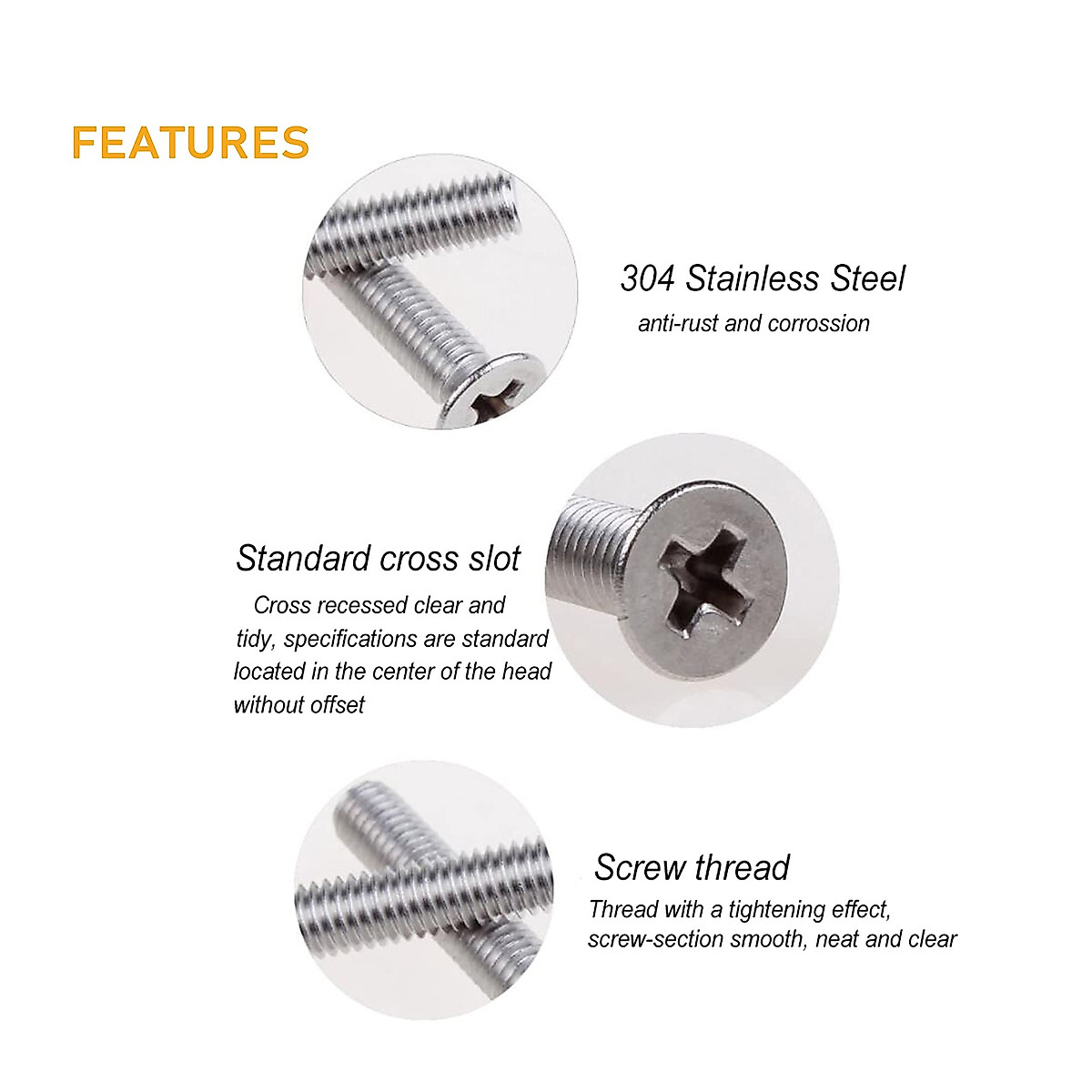 binifiMux 100pcs Flat Phillips Head M6 x 8mm/ 10mm/ 12mm/ 14mm/ 16mm 304 Stainless Steel Screws Kit