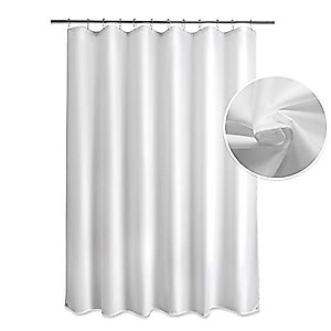 Titanker Fabric Shower Curtain Liner Washable, 70 x 72 Inches, White Shower Liner Fabric with 2 Magnets, Bathroom Polyester Shower Liner Waterproof Soft Lightweight, White