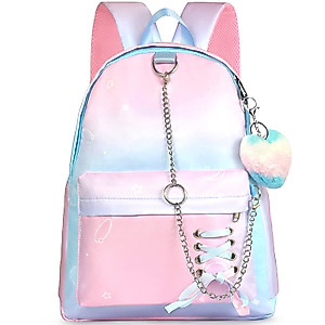 Girls Backpack, Gradient Lightweight Kids School Backpacks for Girls, Cute Book Bag for Girl for Kid Students Elementary Middle School, Kids' School Bag, 16.5*12*5in Pink