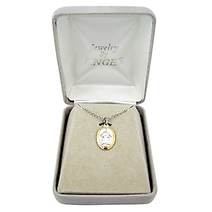 Catholic Patron Saint Pendants Gold and Sterling Silver Two-Toned Oval Miraculous Medal Pendant, 5/8 Inch
