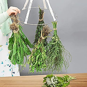 2 Pcs Hanging Drying Rack for Herbs - Macrame Mobile Flower Drying Hanger with 20 Herb Dryer Hooks, Boho Handcrafted Cotton Rope Chic Woven Herbal Drier with Wooden Hanging Ring for Hydroponic Plants