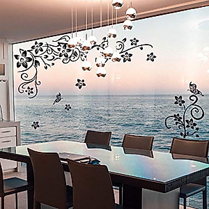 LiveGallery Removable Black Vinyl Flowers Wall Decals DIY Flower Vines and Butterfly Wall Stickers Decor Peel Stick Art Decoration for Teens Room Baby Girls Bedroom Living Room Home Wall Corner