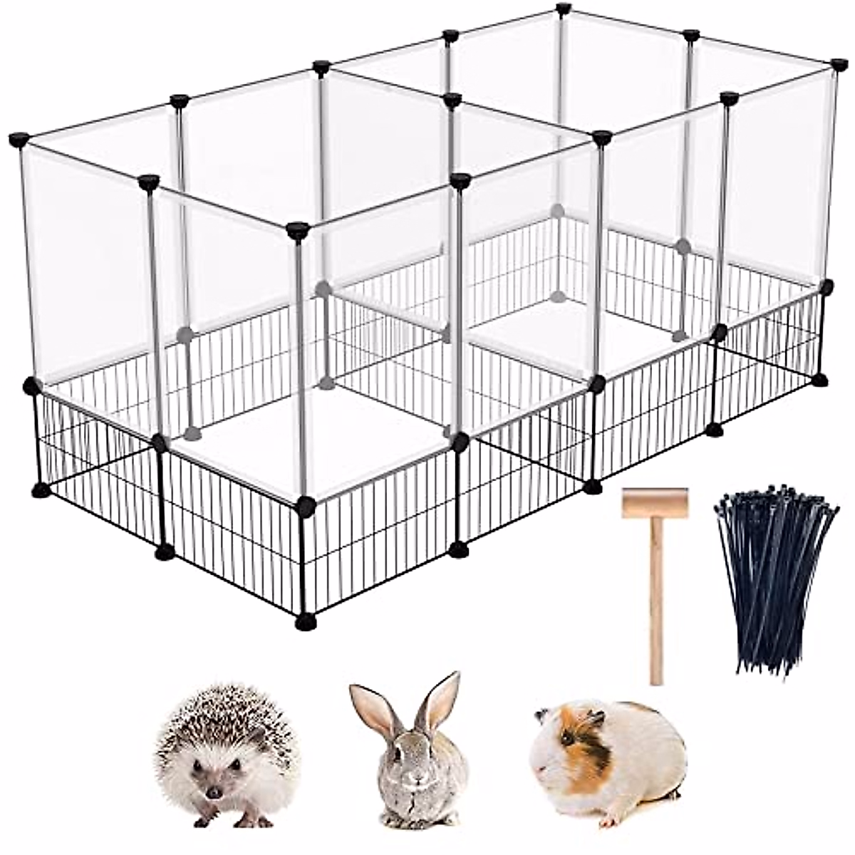 C&AHOME Pet Playpens, Small Animal Indoor Playpen, DIY Exercise Fence, Playpen Cage, Expanded & Portable Design for Guinea Pigs, Puppy, 49.5" L x 25.4" W x 22.6" H UTW3040W