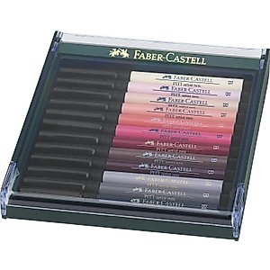 Faber-Castell Art & Graphic Pitt Artist Pen Brush India Ink Pen, Portrait, Set Of 12, For Art, Craft, Drawing, Sketching, Home, School, University, Colouring