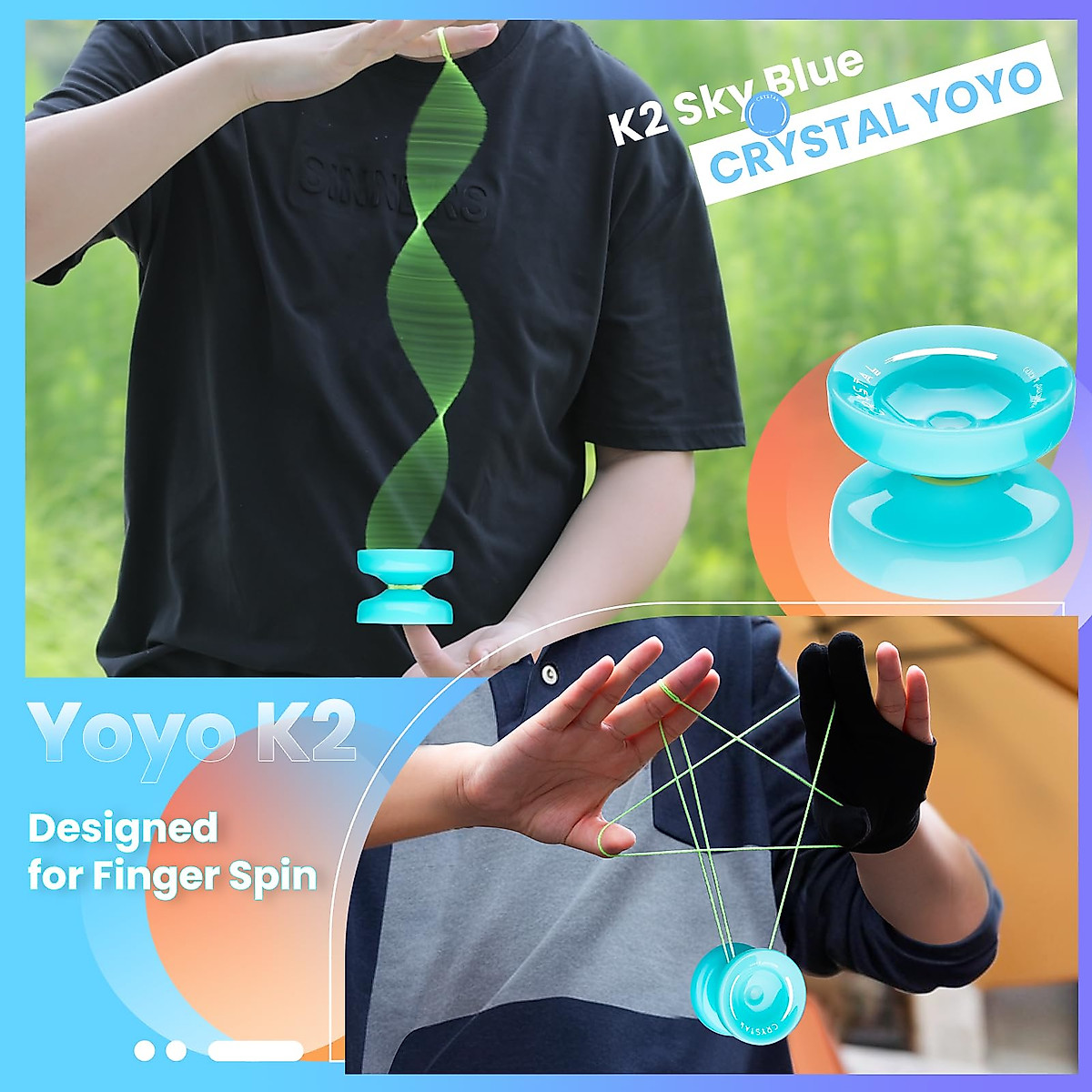 MAGICYOYO Yoyo K2 Responsive Yoyo for Kids, Professional Yoyo for Beginner, Dual Purpose Yoyo Replacement Unresponsive Bearing for Adults/Advanced with 6 Yoyo Strings+Bag+Bearing Remover (Sky Blue)