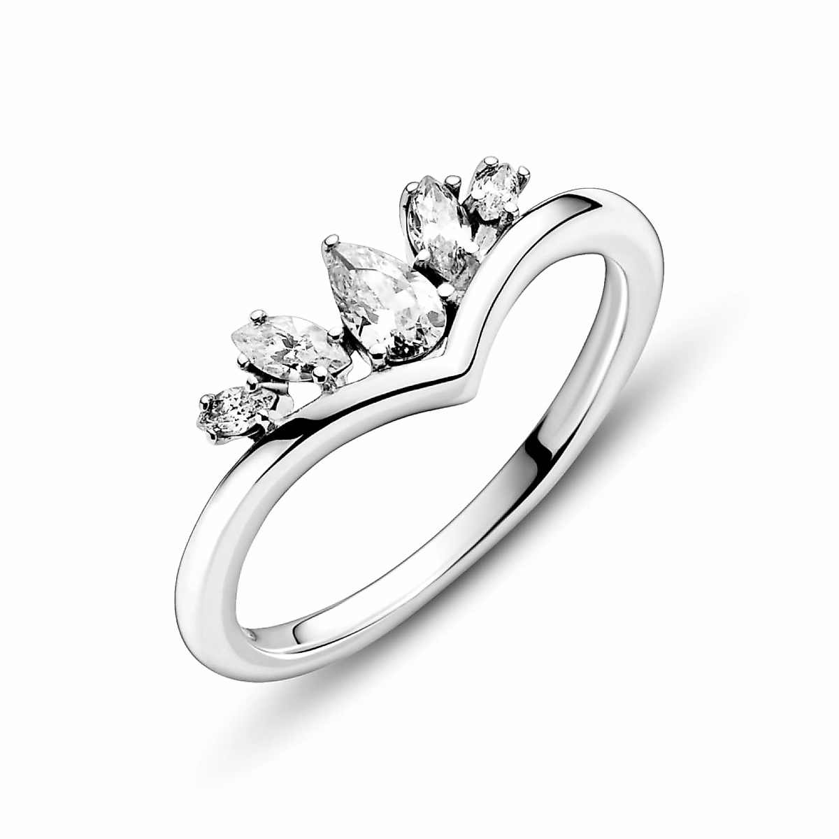 PANDORA Sparkling Pear & Marquise Wishbone, Clear CZ 925 Sterling Silver Ring, Size: EUR-54, US-7 - 199109C01-54