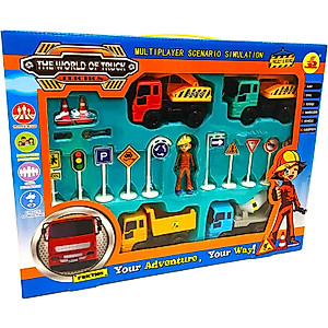 Big-Daddy Construction World Toy Set - 26 Piece Mega Set with Excavator, Crane, Cement, & Dump Trucks + Bonus Road Map