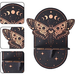 Moon Moth Shelf Crystals 10x5.5 inch Wooden Black Golden Boho Holder with Snake Pattern Crystal Gemstones Display Essential Oil Candles Gothic Home Decor (Type3-Butterfly)