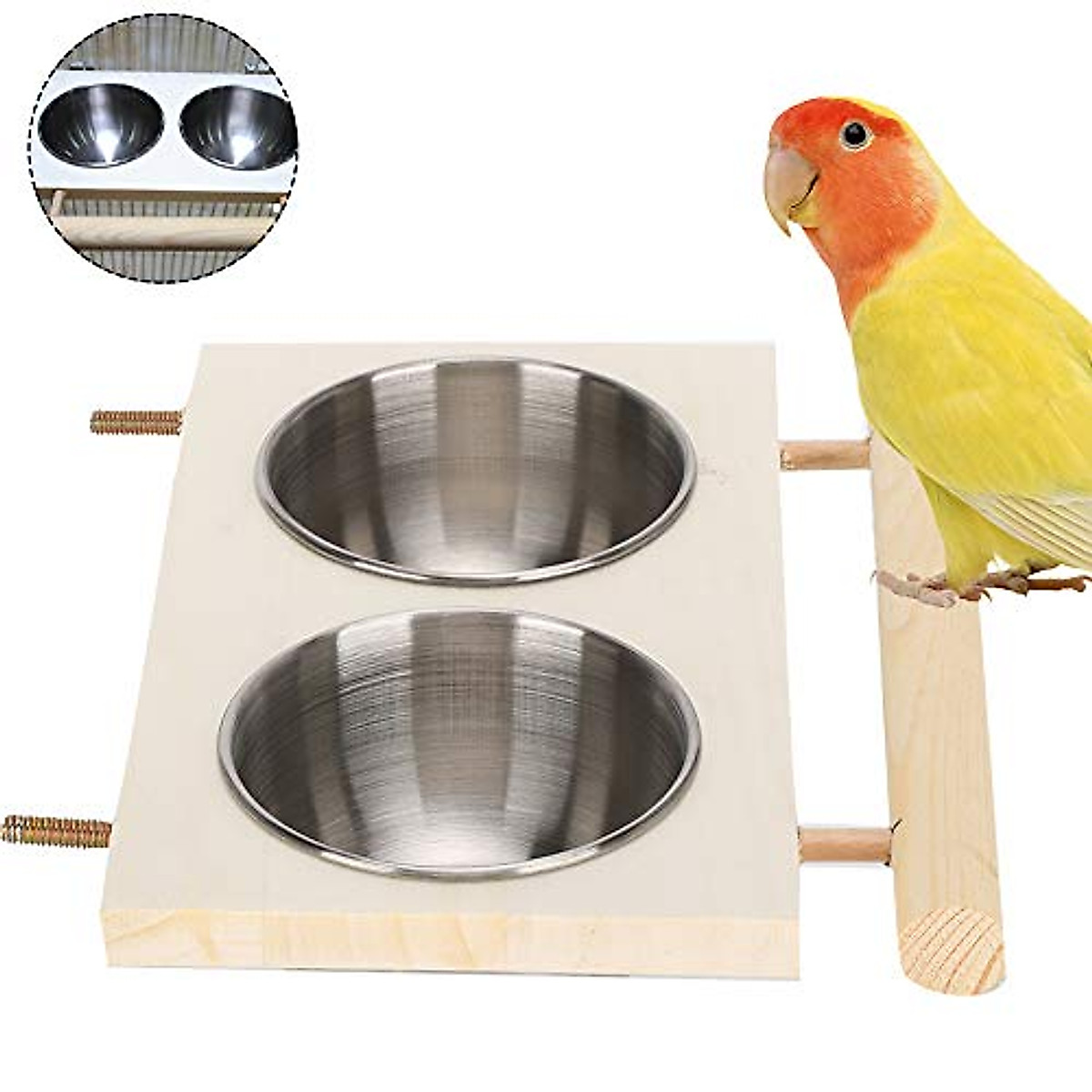 Bird Food Bowl, Bird Feeder Bowl Stainless Steel Bird Hanging Bowl Bird Food Feeding Dish Bird Water Bowl Bird Parrot Feeding Cups for Small Animals(Double Bowl) Feeders