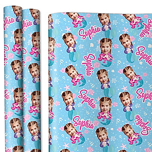 Jaydouble Custom Christmas Wrapping Paper Rolls for Kids Boys Girls Personalized Photo Wrapping Paper Daughter Son Customized Funny Gift Wrapping Paper for Dad Mam Grandma Grandpa 58"x 23"