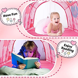 Berlune Play Tent for Girls Boy, Mermaid Dream Bed Tents with Star String Light, Banners, Double Net Curtain, Breathable Pocket, Carry Bag Portable Kids Playhouse Pink Sleeping Tent, 55''x 39'' x 31''