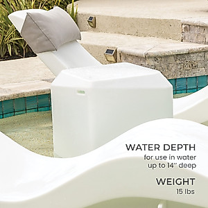 Aqua Outdoors in-Pool DEEP Ledge Chaise Set - Two Chaises - Two Headrest Pillows - Two Chaise Risers and One Large in Pool Side Table - for ledges 9"-14" inches Deep (Classic White-Blue)