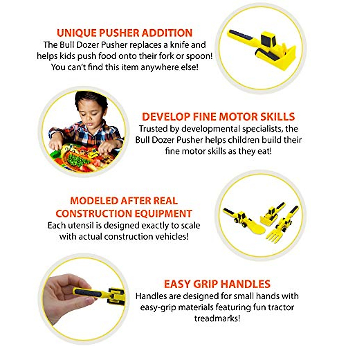 Constructive Eating Made in USA Set of 3 Construction Utensils for Toddlers, Infants, Babies and Kids - Made With Materials Tested for Safety