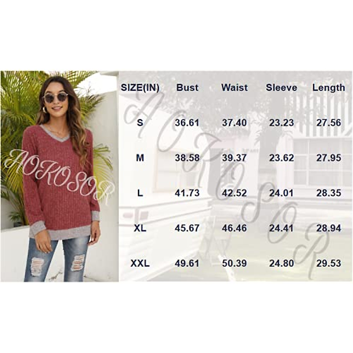 Aokosor Womens Tunic Sweaters to Wear with Leggings Long Sleeve Shirts V Neck Pink M Trendy Clearance