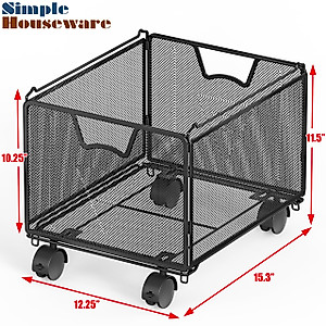 SimpleHouseware Stackable Mesh Hanging File Organizer with Wheels, Black