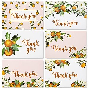 AnyDesign Little Cuties Clementine Thank You Greeting Cards Bulk 30 Pack Orange Rose Greeting Cards with Matching Seal Stickers Envelops Blank Note Cards for Baby Shower Wedding Birthday Bridal Party