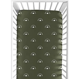 Sweet Jojo Designs Hunter Green Boho Rainbow Boy or Girl Fitted Crib Sheet Baby or Toddler Bed Nursery - White Bohemian Celestial Sky Outdoors Nature Gender Neutral